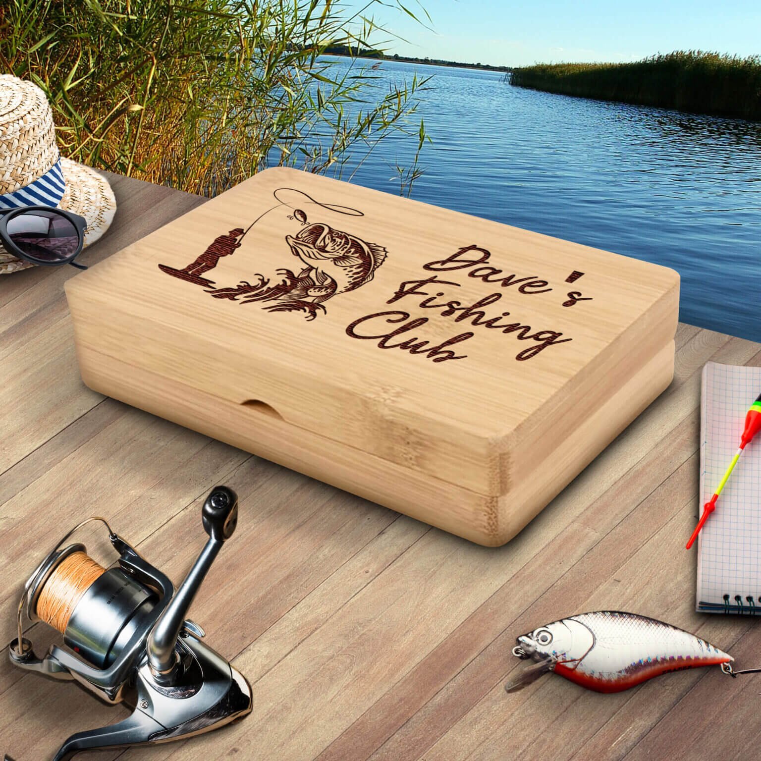 Laser Engraved Jig Box: Rustic Storage for Fly Fishing