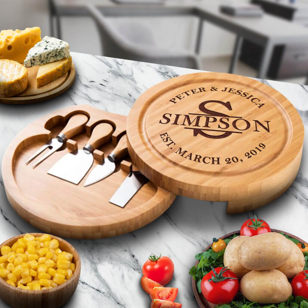 Personalized Round Cheese Board, Monogrammed Tapas Board